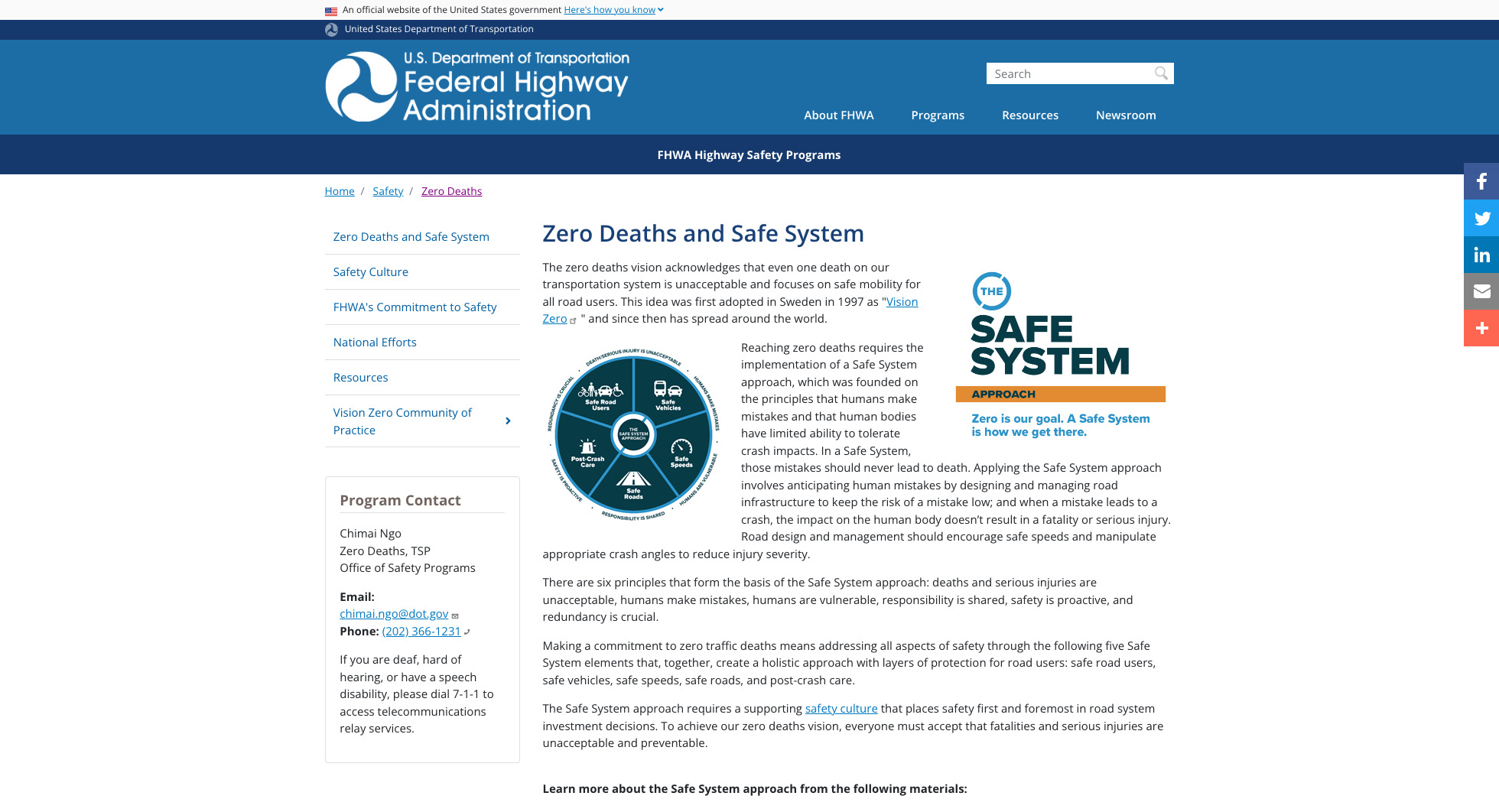 Safe System Approach - Toward Zero Deaths
