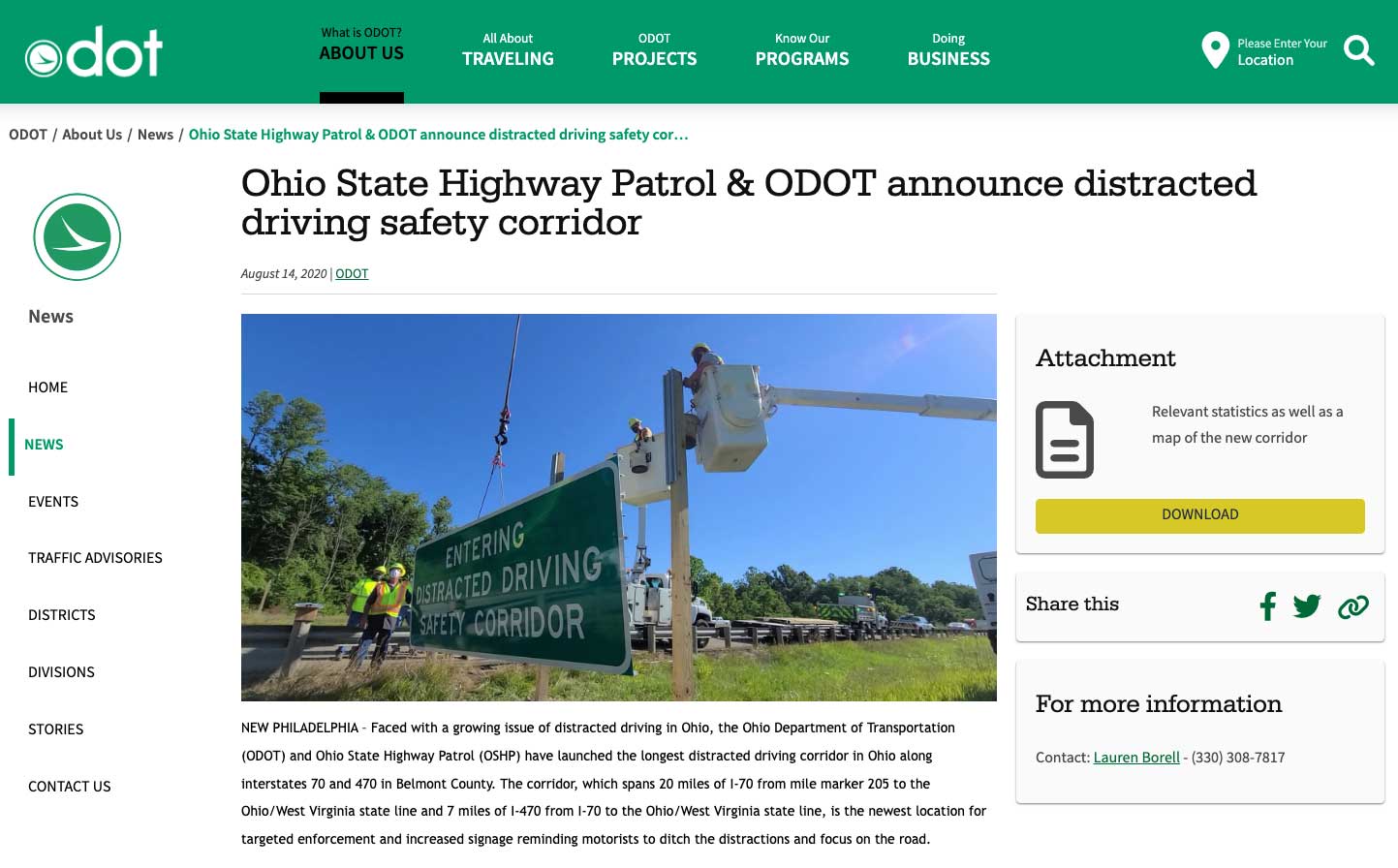 Distracted Driving Safety Corridor - Toward Zero Deaths Distracted Driving Safety Corridor - Toward Zero Deaths