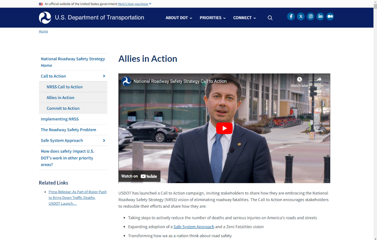 36 States Sign On as U.S. DOT Allies in Action - Toward Zero Deaths
